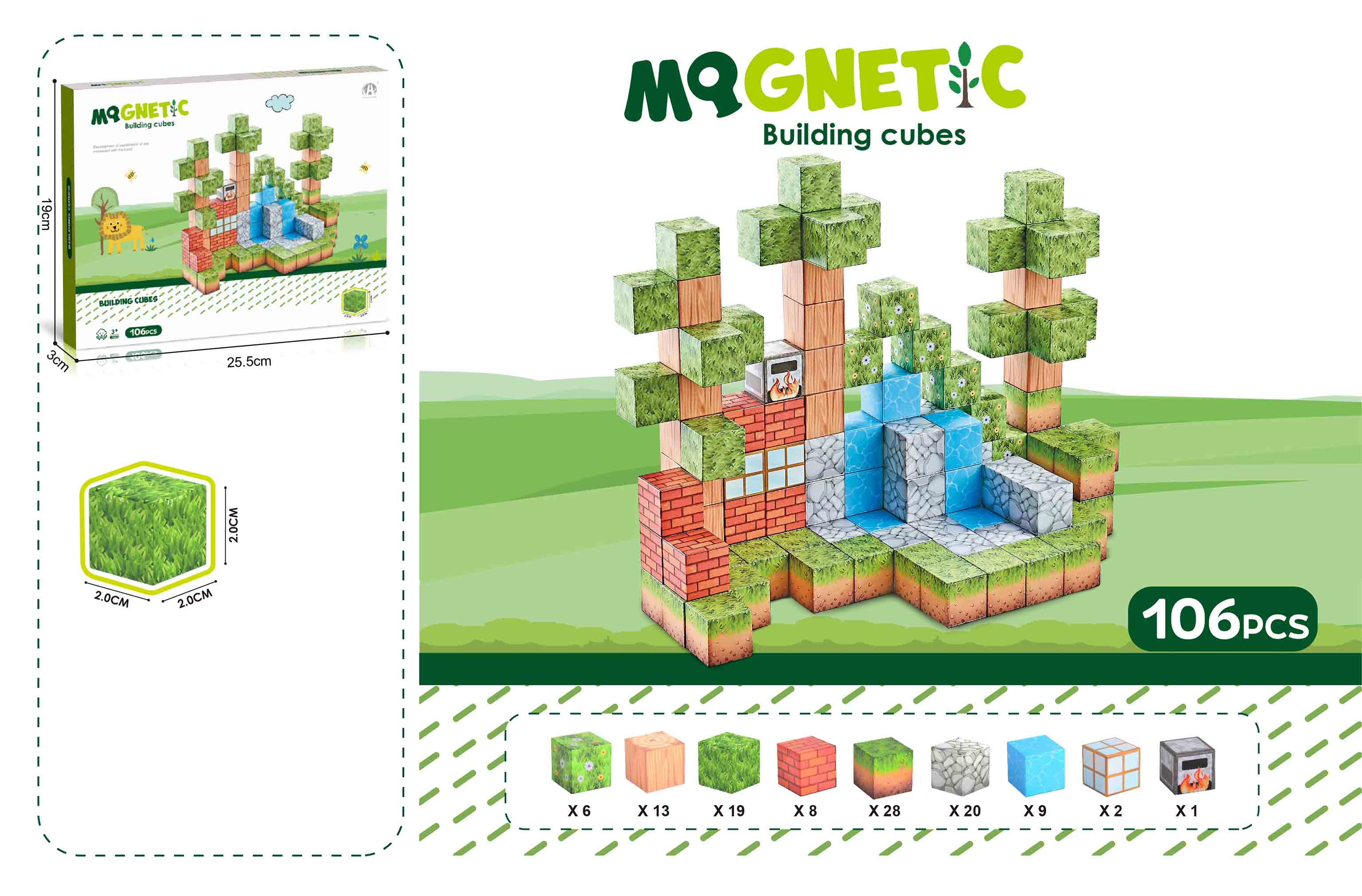 Mag&Play - Building cubes 2 cm 106 stk | Mag&Play - Lekia.se